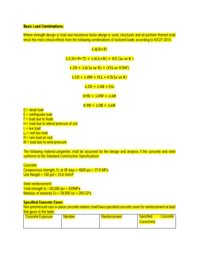 Basic Load Combinations | PDF | Strength Of Materials | Concrete