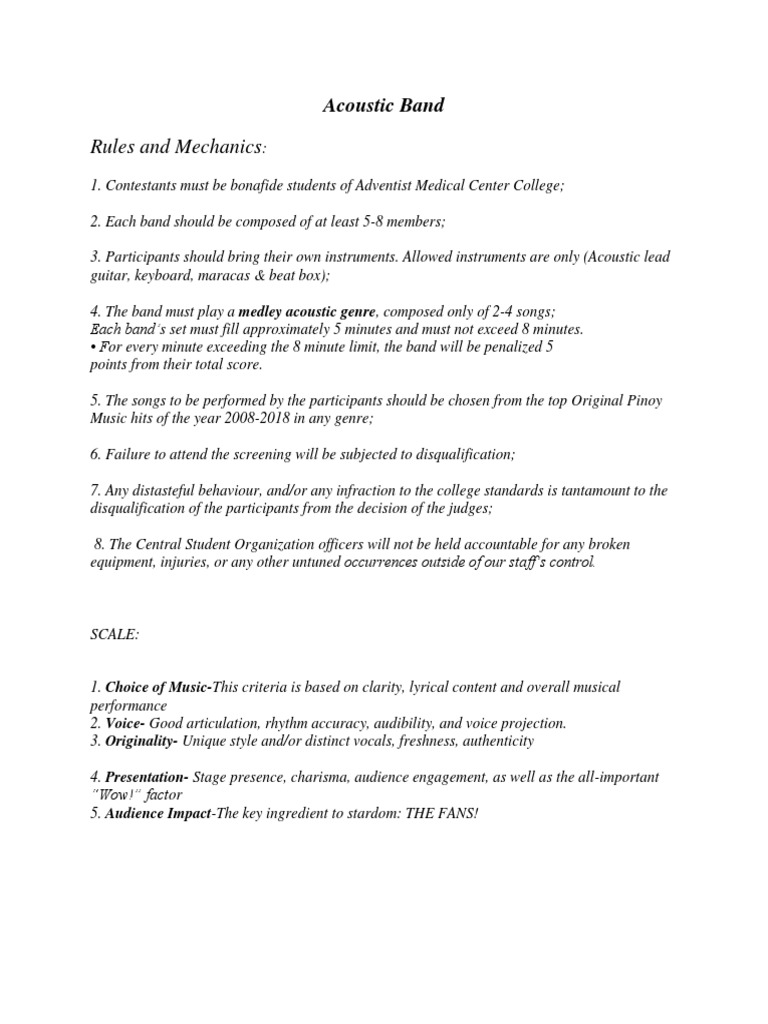 Acoustic Band Contest Rules and Criteria | PDF