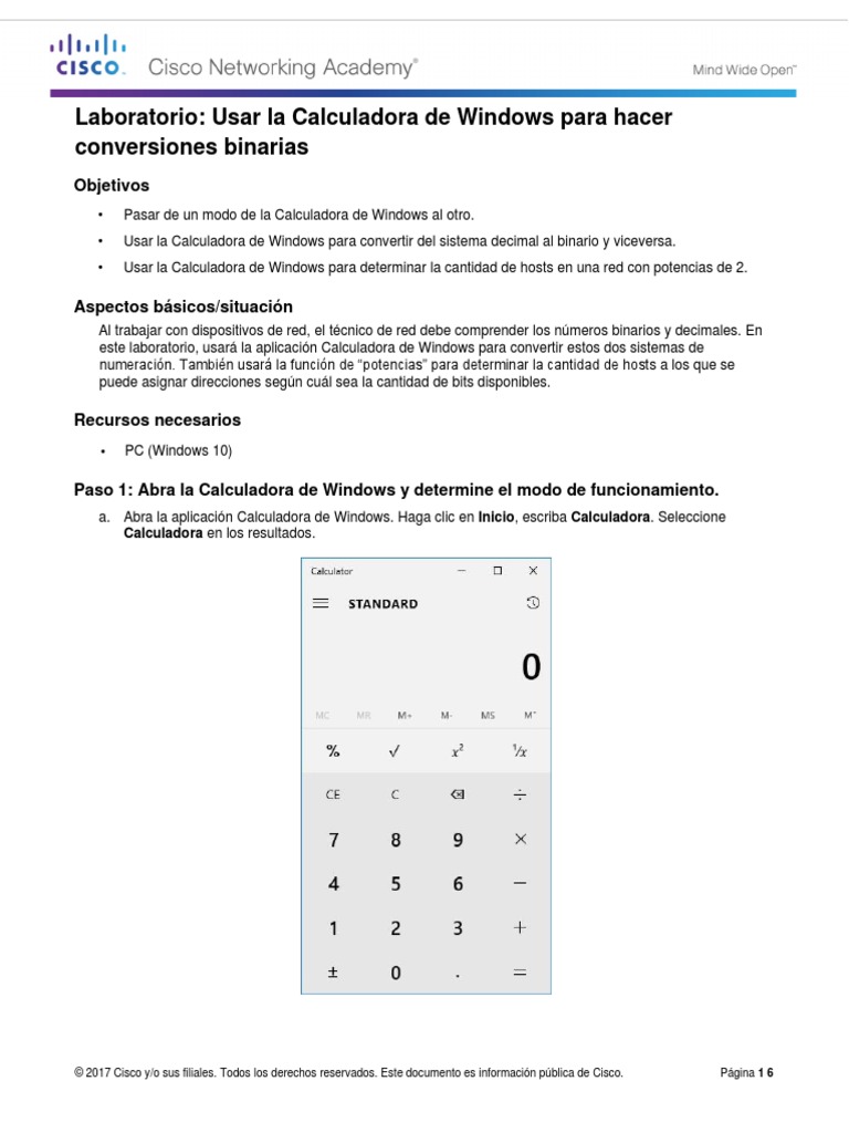 4.1.4.4 Lab - Using Windows Calculator For Binary Conversions | PDF | Dirección IP | Poco