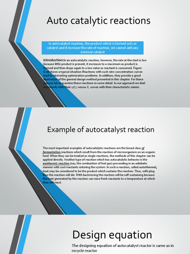 Autocatalytic Reaction Design Insights | PDF | Chemical Reactor ...