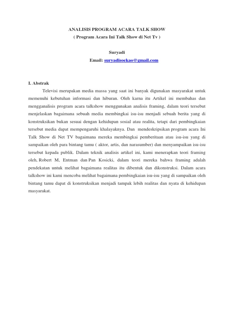 Analisis Program Acara Talk Show | PDF | Politik | Ilmu Sosial
