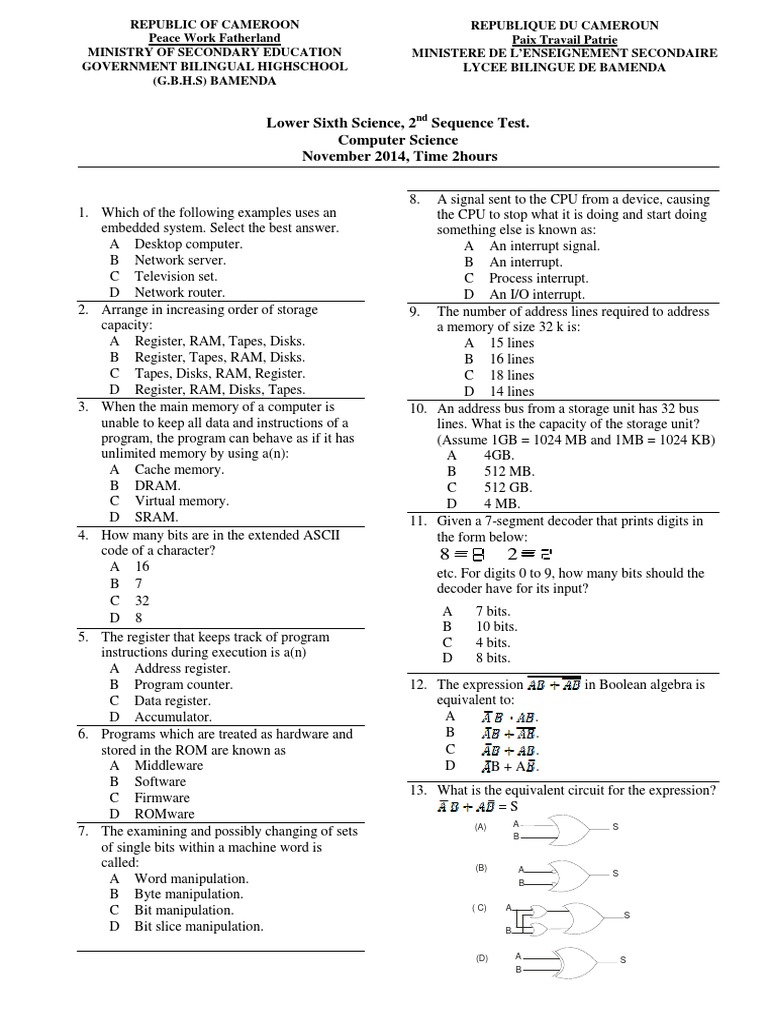 Lower Sixth Science, 2 Sequence Test. Computer Science November 2014 ...