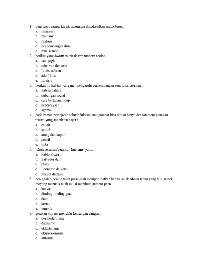 Soal Seni Budaya Kelas X Ganjil | PDF | Ilmu Sosial | Seni