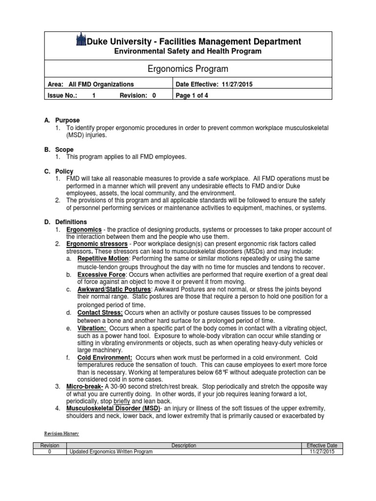 Duke University - Facilities Management Department: Ergonomics Program ...