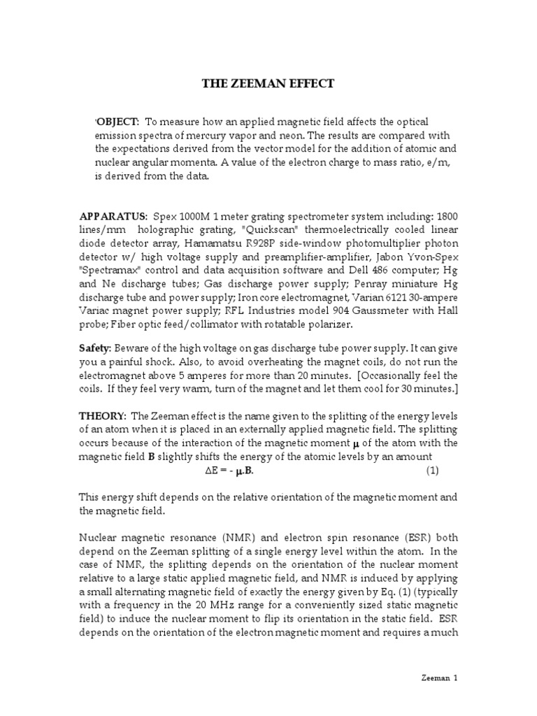 The Zeeman Effect | PDF | Energy Level | Electron