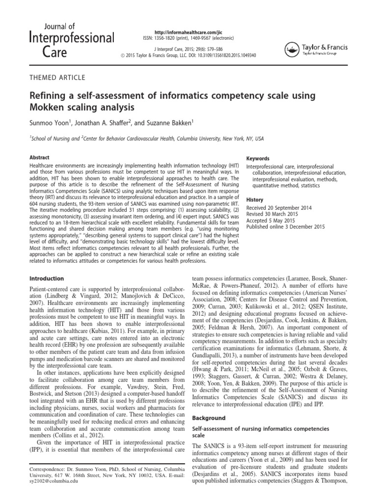 Refining A Self-Assessment of Informatics Competency Scale Using Mokken Scaling Analysis | PDF ...