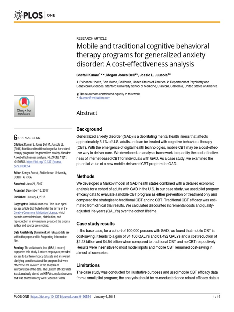 Mobile and Traditional Cognitive Behavioral Therapy Programs For ...