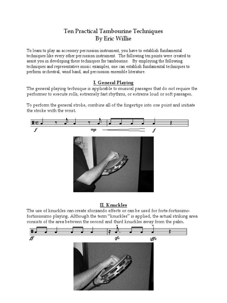 Ten Practical Tambourine Techniques by Eric Willie: I. General Playing | PDF | Hand | Finger