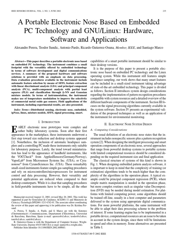 A Electronic Nose | PDF | Principal Component Analysis | Embedded System