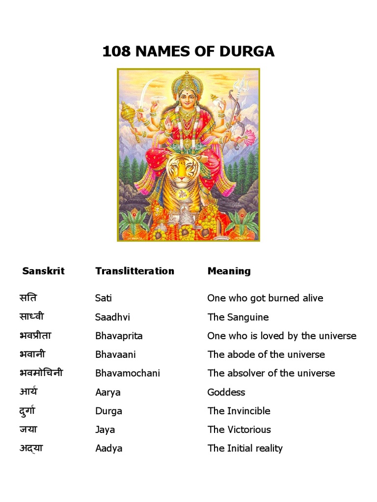 108 Names of Durga | PDF | Kali | Monotheistic Religions