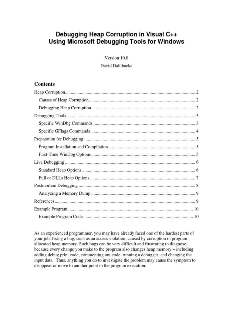 Debugging Heap Corruption in Visual C++ Using Microsoft Debugging Tools ...