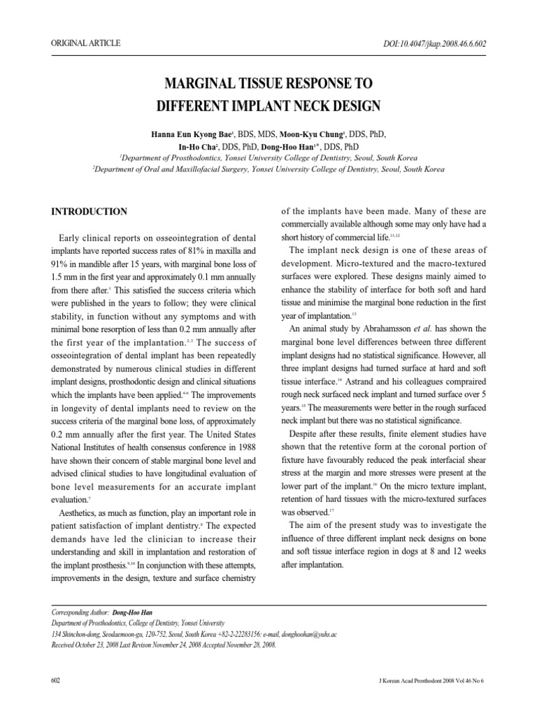 Marginal Tissue Response To Different Implant Neck Design | Download ...