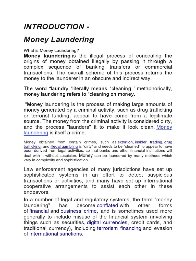 Introduction - Money Laundering: Money Laundering Is The Illegal ...
