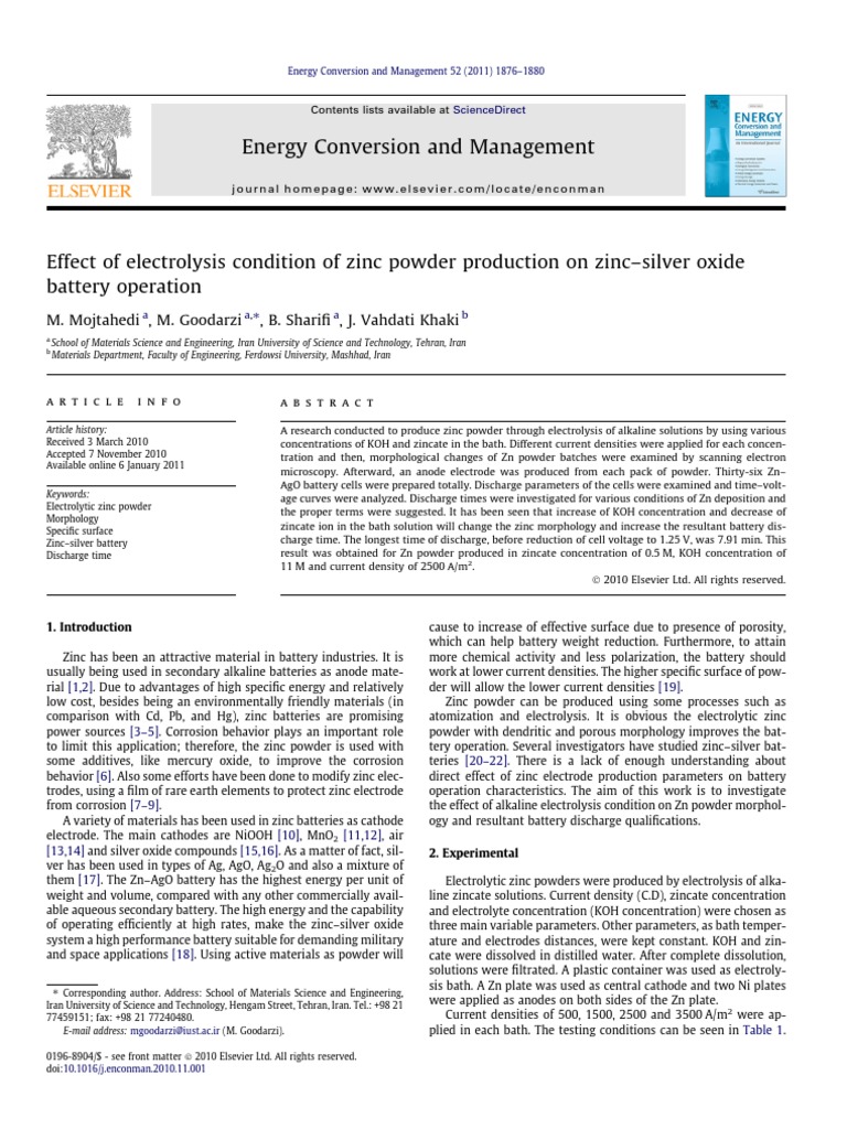 Effect of Electrolysis Condition of Zinc Powder Production On Zinc ...