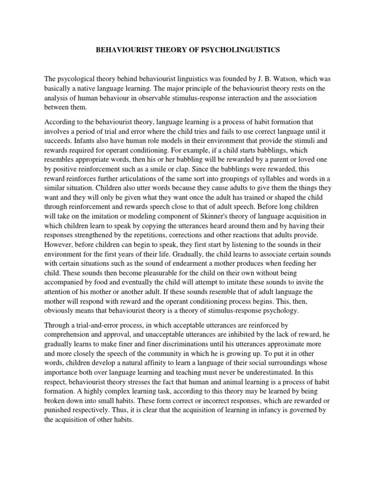 Behaviourist Theory of Psycholinguistics | PDF | Language Acquisition ...