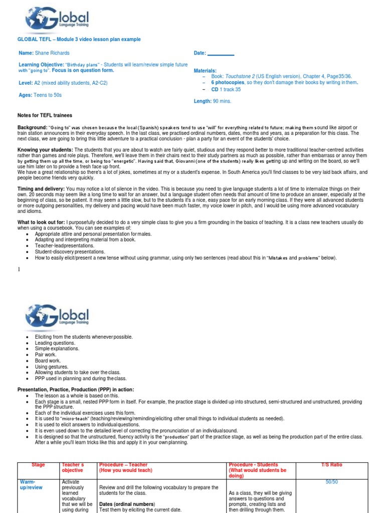 TESOL Lesson Plan PDF | PDF | Question | Vocabulary