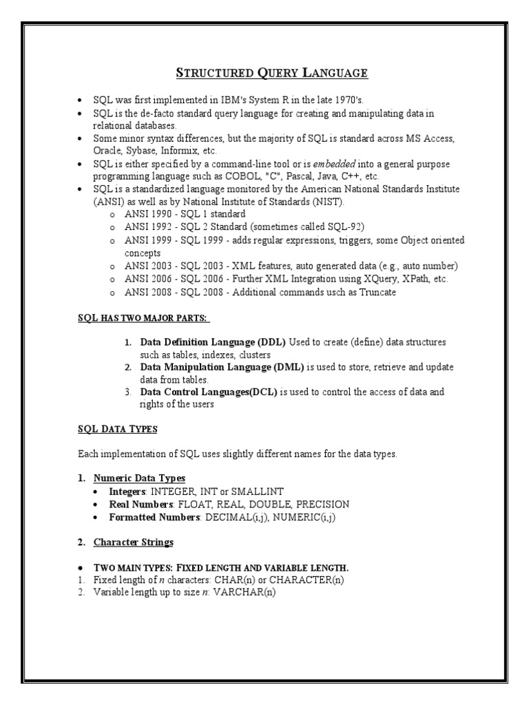 Structured Query Language | Download Free PDF | Data Model | Sql