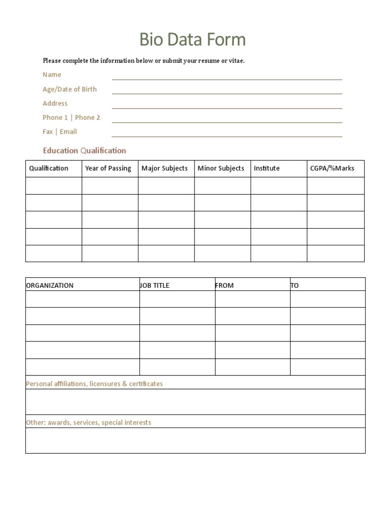 Bio Data Form 2 | PDF
