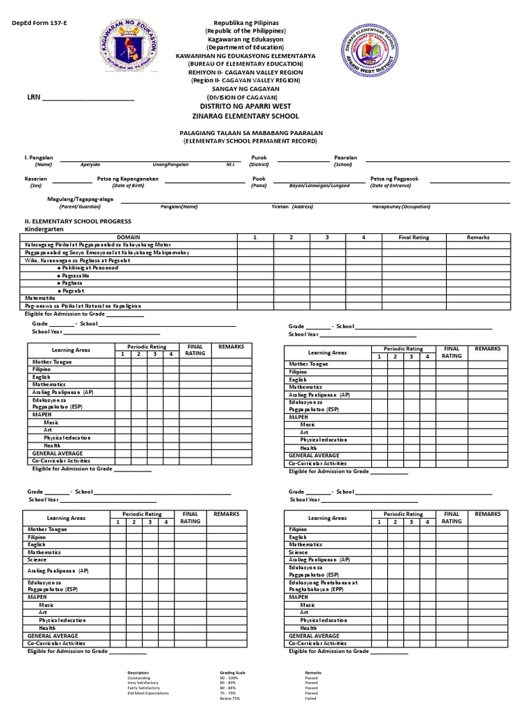 DepEd Form 137 Kinder by RFT | PDF | Value (Ethics) | Psychological ...