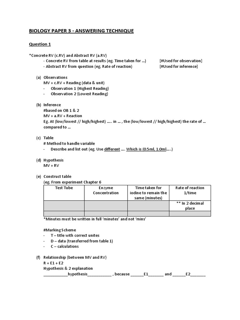 BIOLOGY PAPER 3 (Answering Technique) | PDF