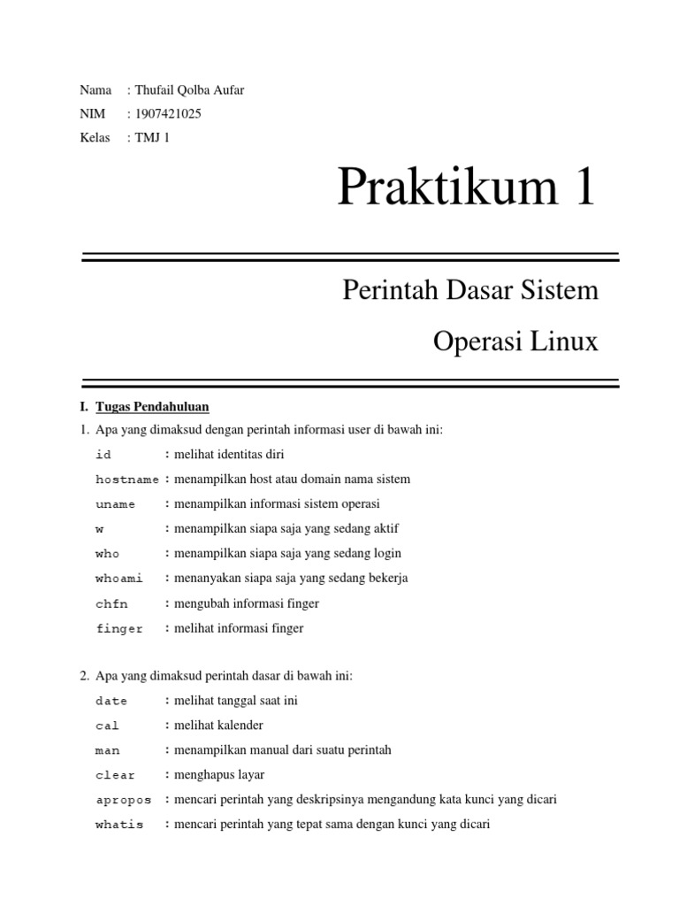 Laporan Praktikum 1 Perintah Dasar Sistem Operasi Linux | PDF