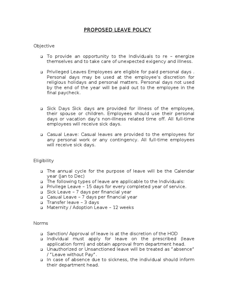 Leave Policy | PDF | Sick Leave | Vacation
