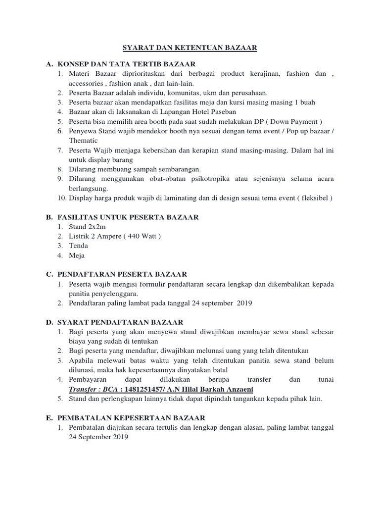 Syarat, Ketentuan Dan Formulir Bazaar | PDF