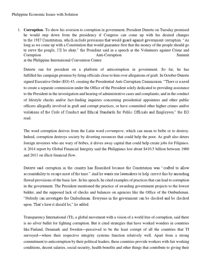 Philippine Economic Issues With Solution | PDF | Political Corruption ...