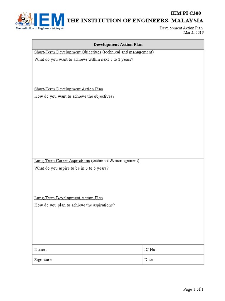 IEM PI C300 - Development Action Plan (DAP) | PDF