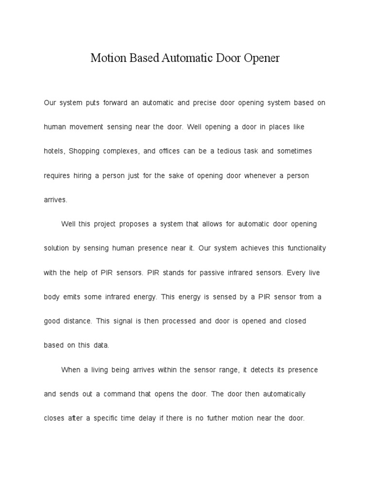 Motion Based Automatic Door Opener System Using PIR Sensors | PDF