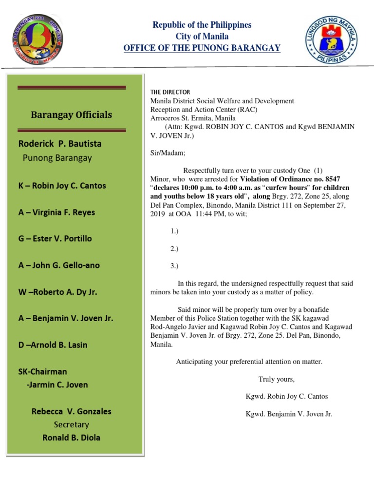 Barangay Officials Roderick P. Bautista | PDF | Violence