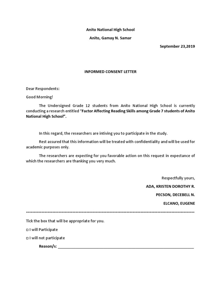 Informed Consent Letter | PDF