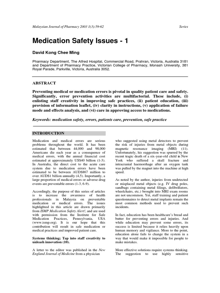 Medication Safety Issues - 1: Keywords: Medication Safety, Errors ...