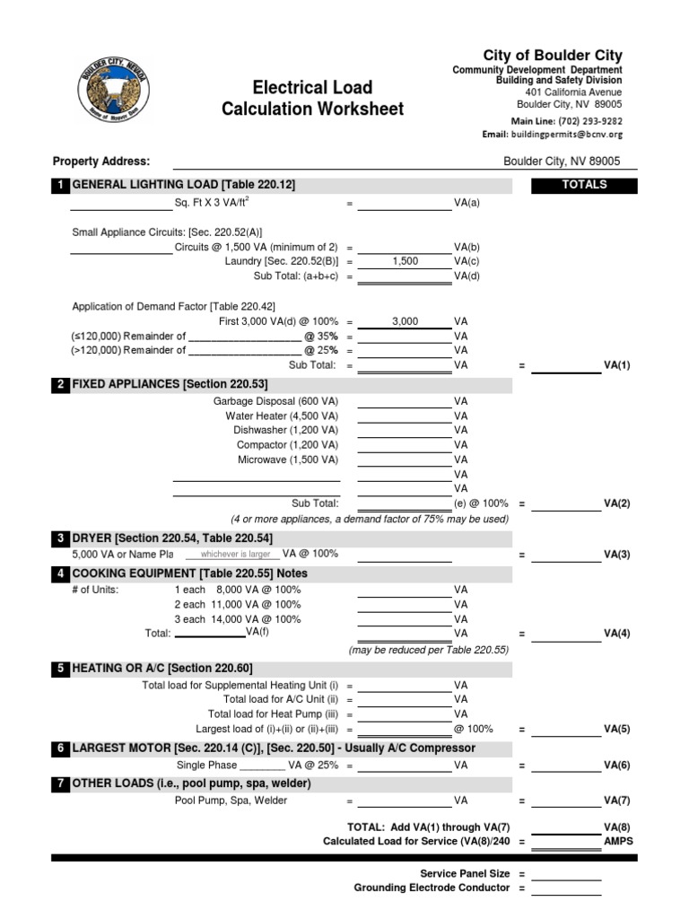 Electrical Load Calculation Worksheet - 201908201057568257 | PDF | Home ...