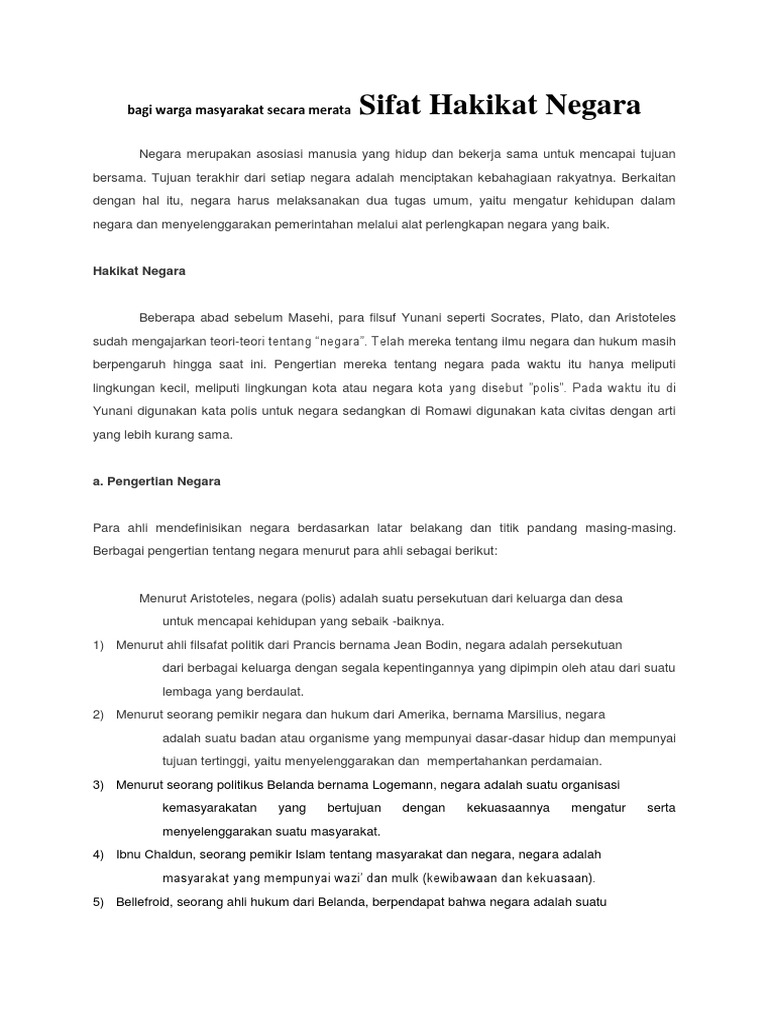 5 Sifat Hakikat Negara Menurut para Ahli | PDF