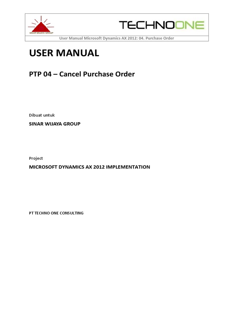 User Manual: PTP 04 - Cancel Purchase Order | PDF