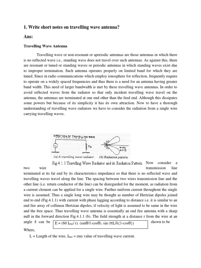 Write Short Notes On Travelling Wave Antenna? Ans | PDF | Antenna ...