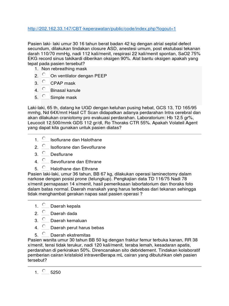Soal Tryout Penata Anes 2k19 | PDF