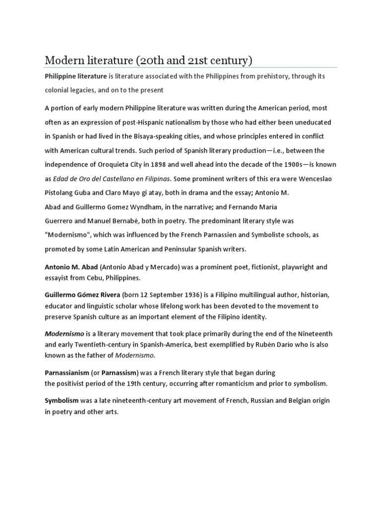 Modern Literature (20th and 21st Century) | PDF