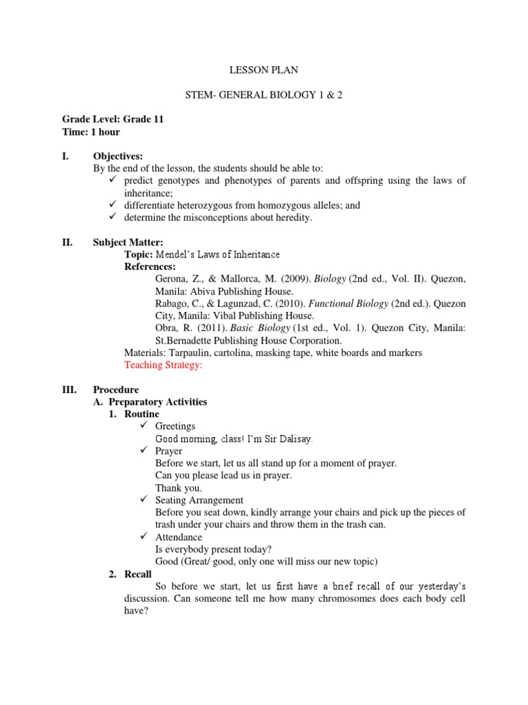 Mendel's Laws of Inheritance Lesson Plan | PDF | Dominance (Genetics ...
