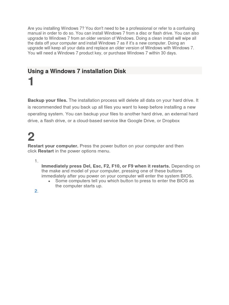 Using A Windows 7 Installation Disk: Backup Your Files | PDF | Windows ...