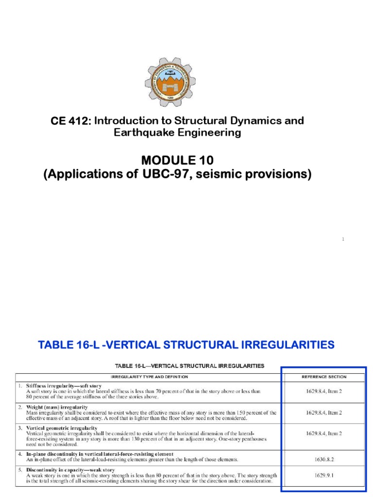 Application of UBC-97 Code - Structural Irregularities | PDF ...