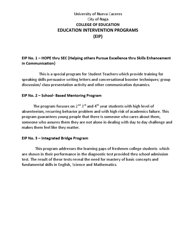Education Intervention Programs Overview | PDF