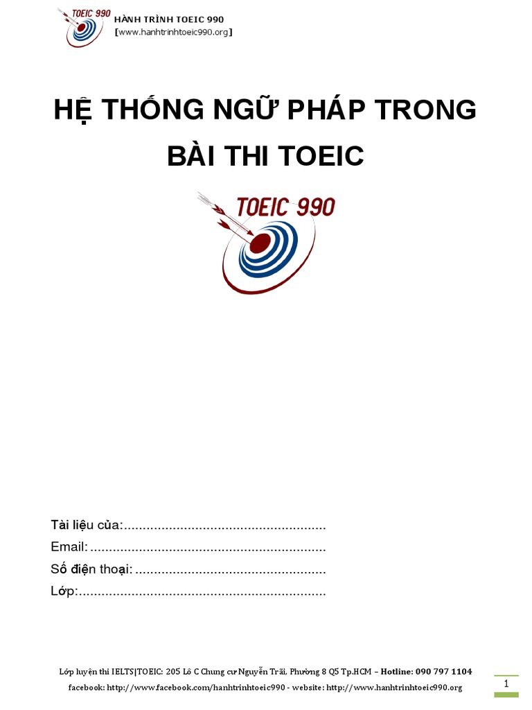 (TOEIC 990) Hệ thống ngữ pháp trong bài thi TOEIC PDF | PDF