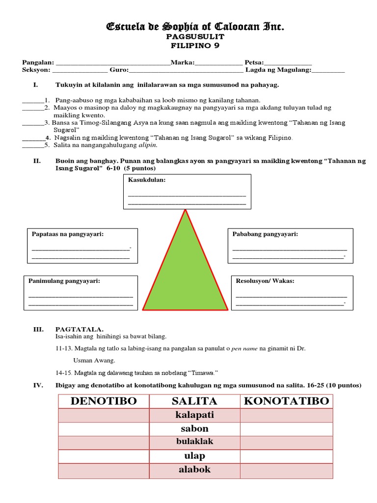 Grade 9 Summative Test Pagsusulit Bilang 1 | PDF