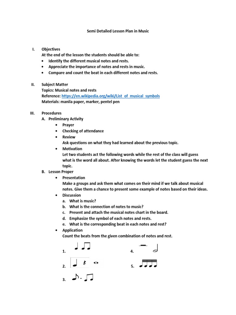 Semi Detailed Lesson Plan in Music | PDF