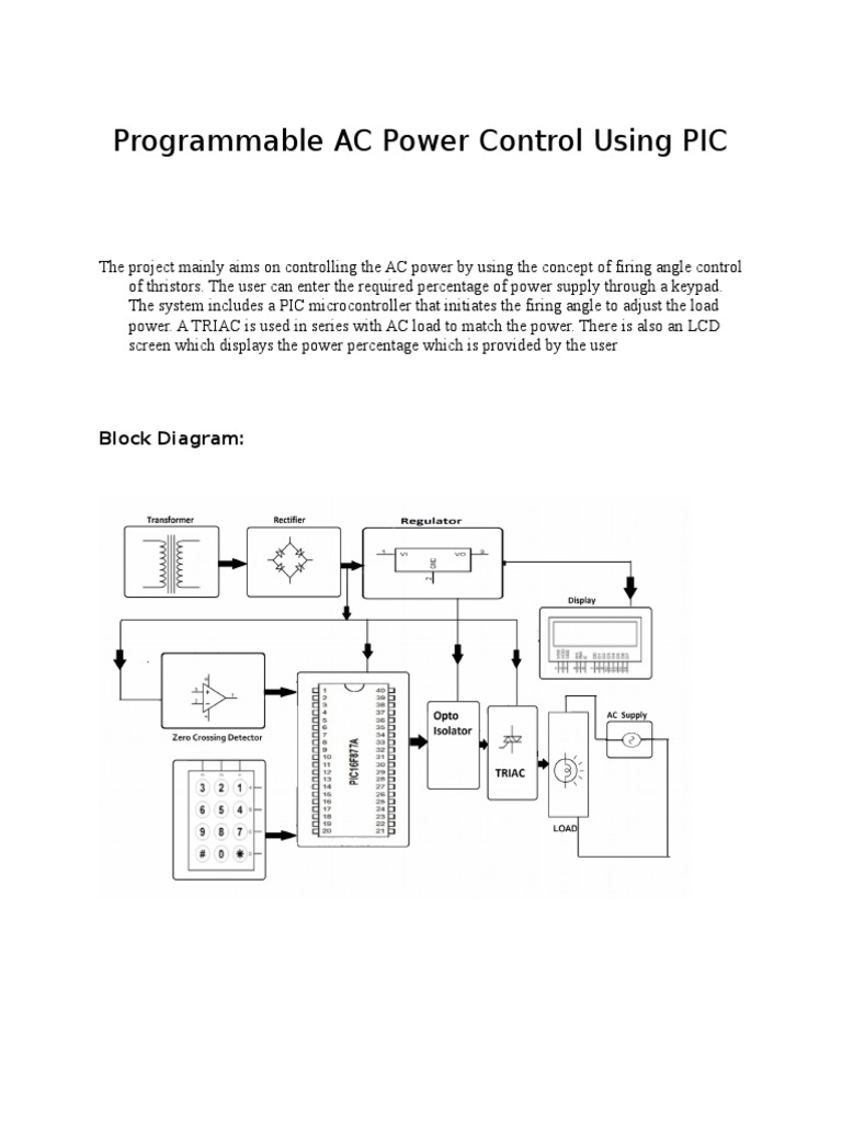 Programmable AC Power Control Using PIC: Block Diagram | PDF