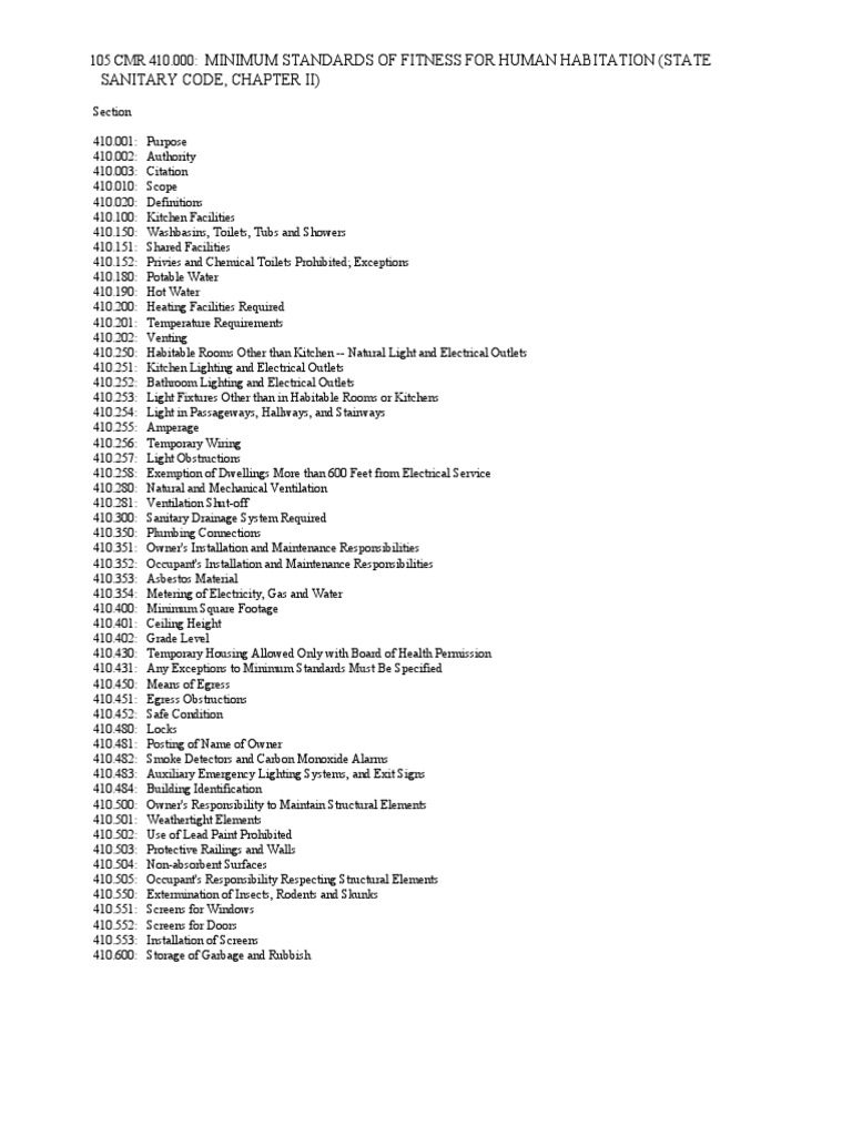 Minimum Standards of Fitness For Human Habitation (State Sanitary Code ...