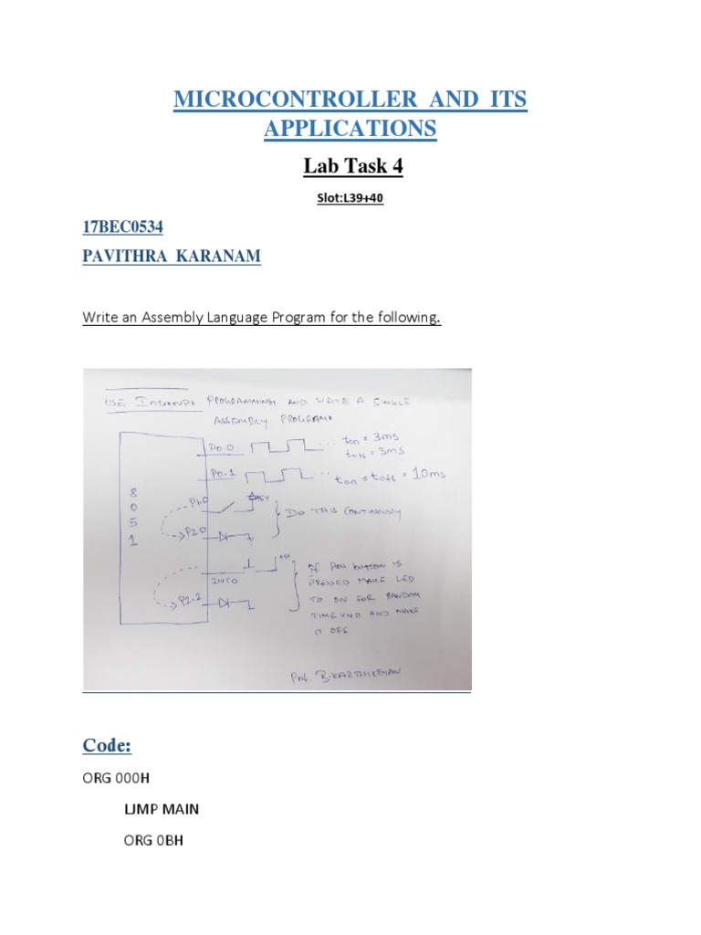 Microcontroller and Its Applications: Lab Task 4 | PDF