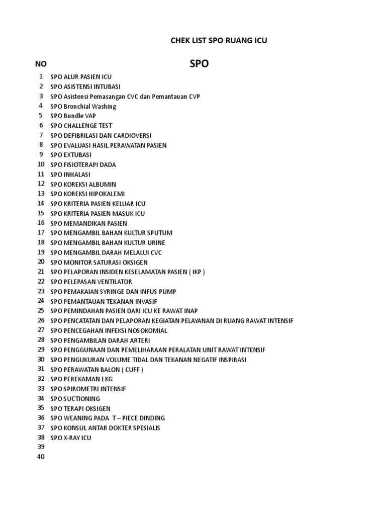 Daftar SPO Ruang ICU dan Diagnosa Keperawatan | PDF